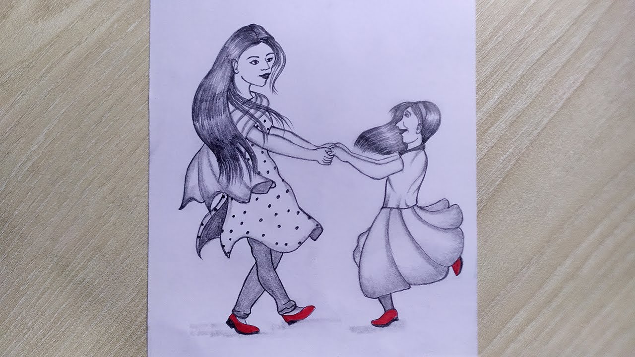 Two Happy Girls Pencil Sketch Drawing || Step By Step Full Tutorial For ...