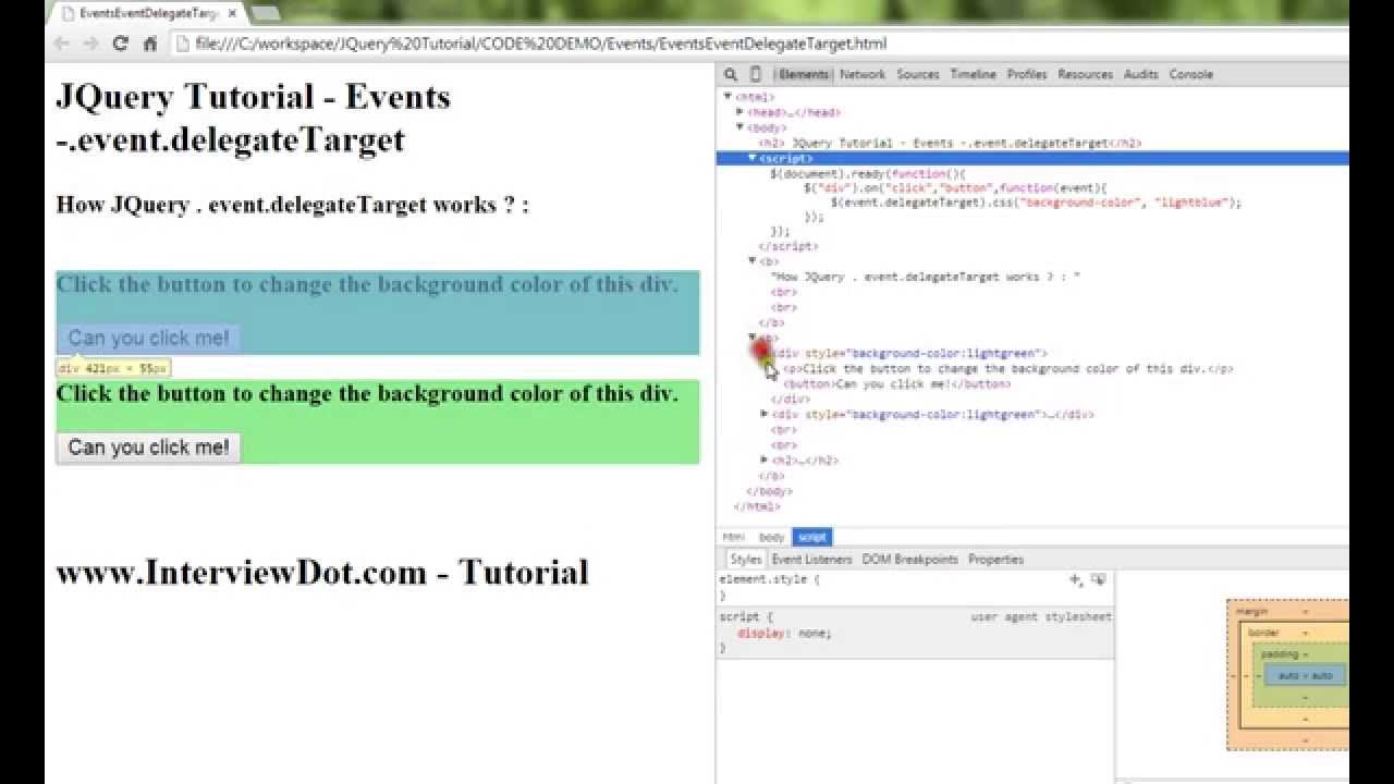 JQUERY EVENT DELEGATE TARGET PROPERTY DEMO - YouTube