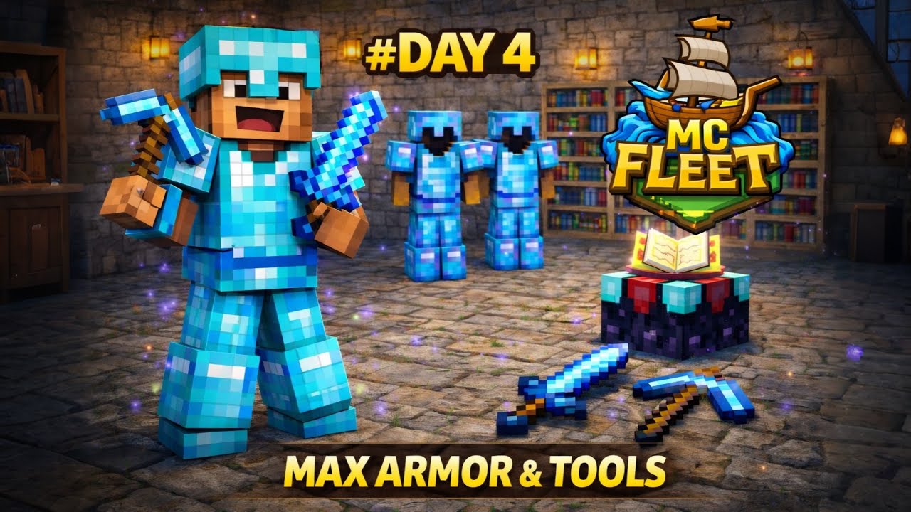 DAY 4 🔥 MAX DIAMOND ARMOR & TOOLS ENCHANTING | MC FLEET LIVE - YouTube