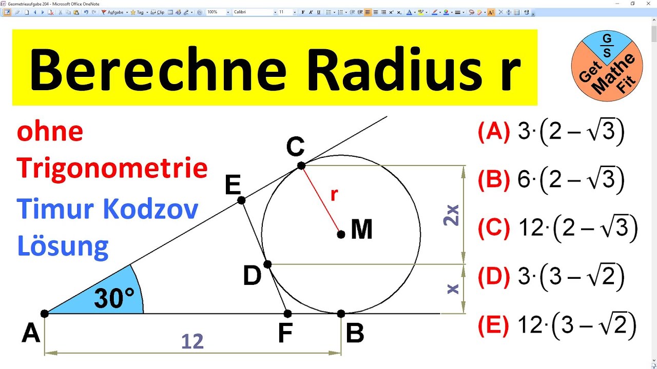Bestimme Radius r ohne Trigonometrie | Herleitung tan 15 Grad bzw tan ...