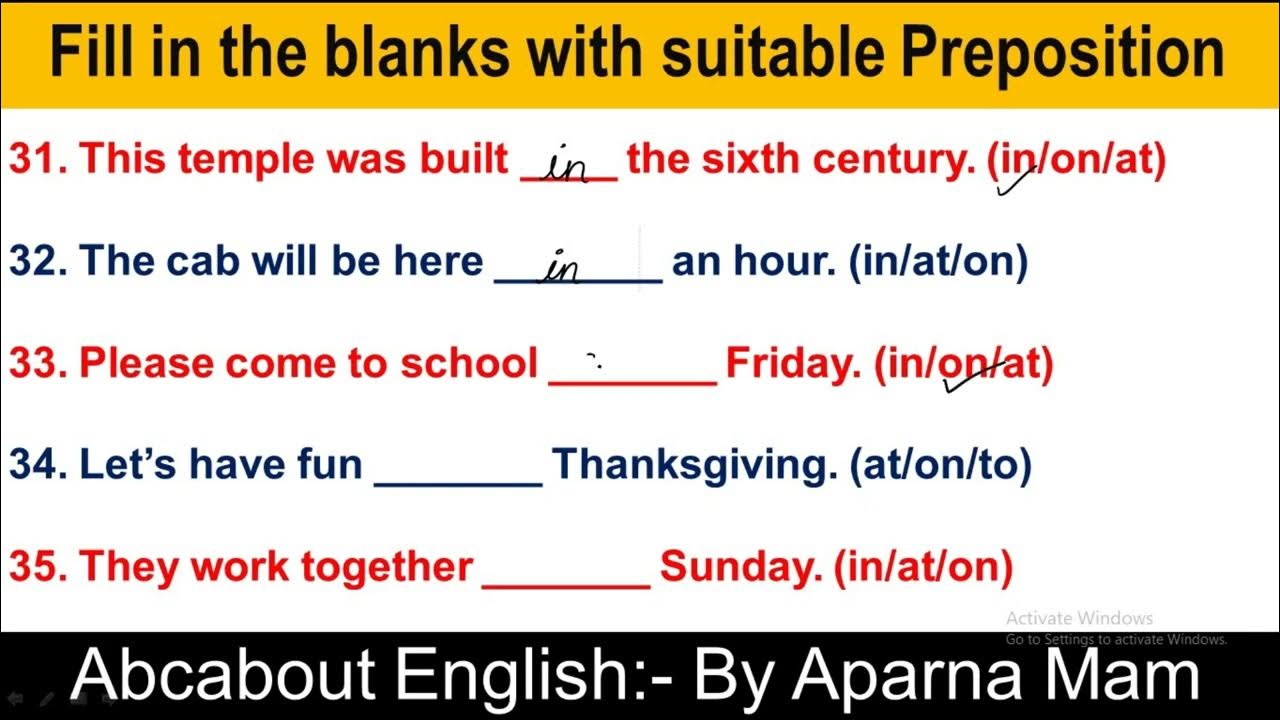 Preposition Exercise -2 || Fill in the blanks with suitable preposition || Preposition practice ...