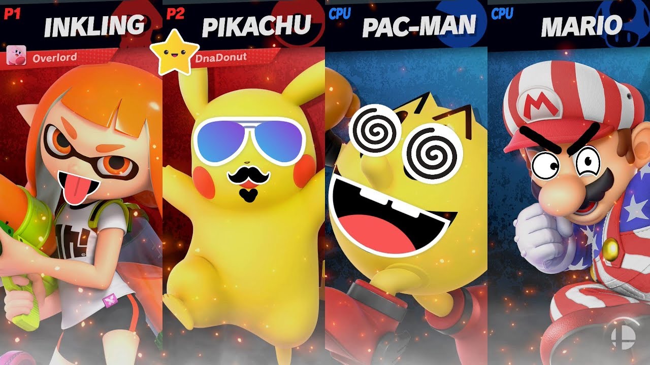 Super Smash Bros Ultimate Inkling & Pikachu vs Pacman & Mario Rainbow ...