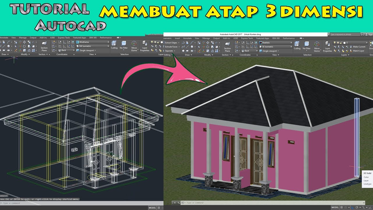 Cara Membuat Atap 3Dimensi Dan Listplang di AutoCAD - YouTube