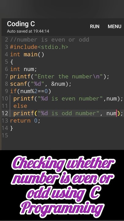 Checking Whether Number Is Even Or Odd Using C Program Evenodd Cprogramming Coding Youtube