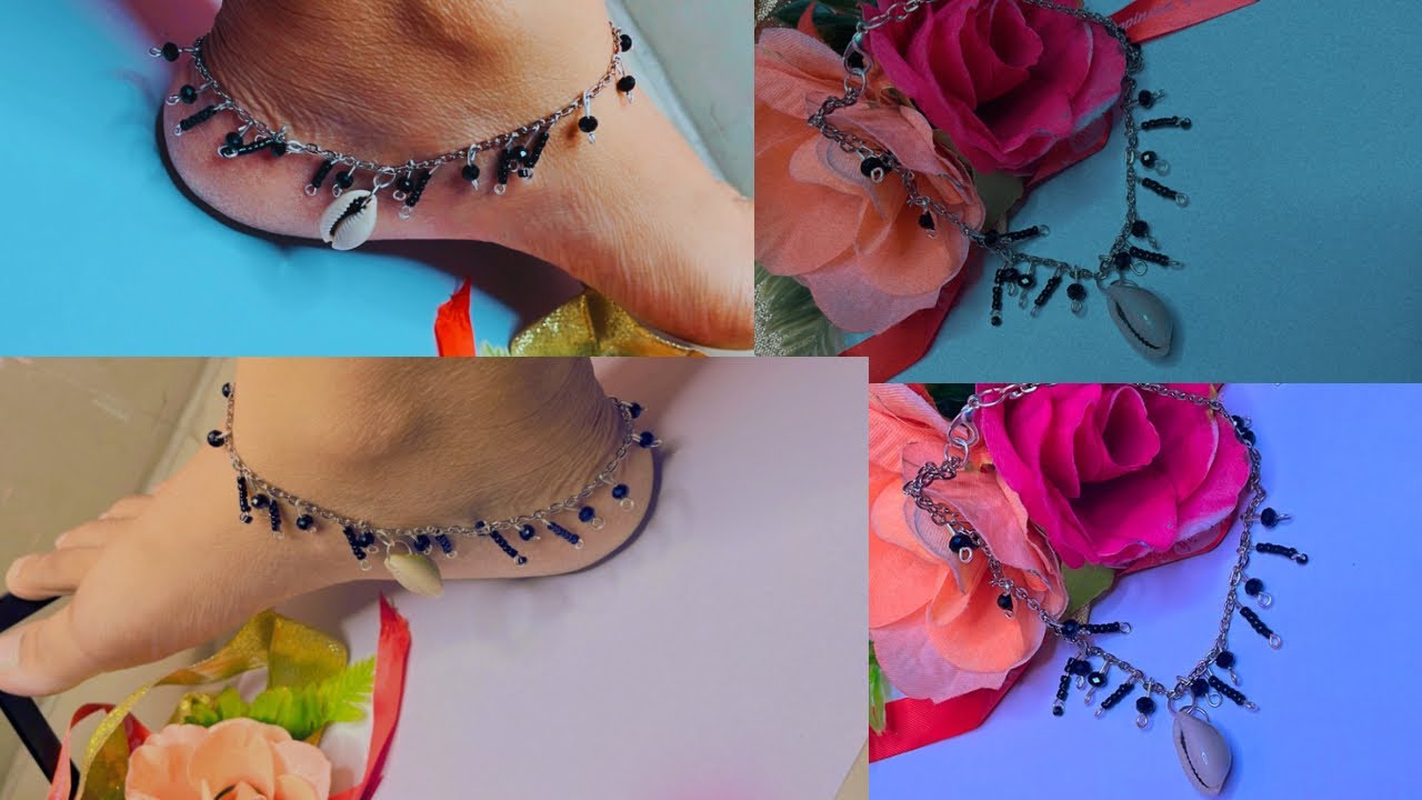 How to make black crystal silver chain anklet??Ankelt making at home ...