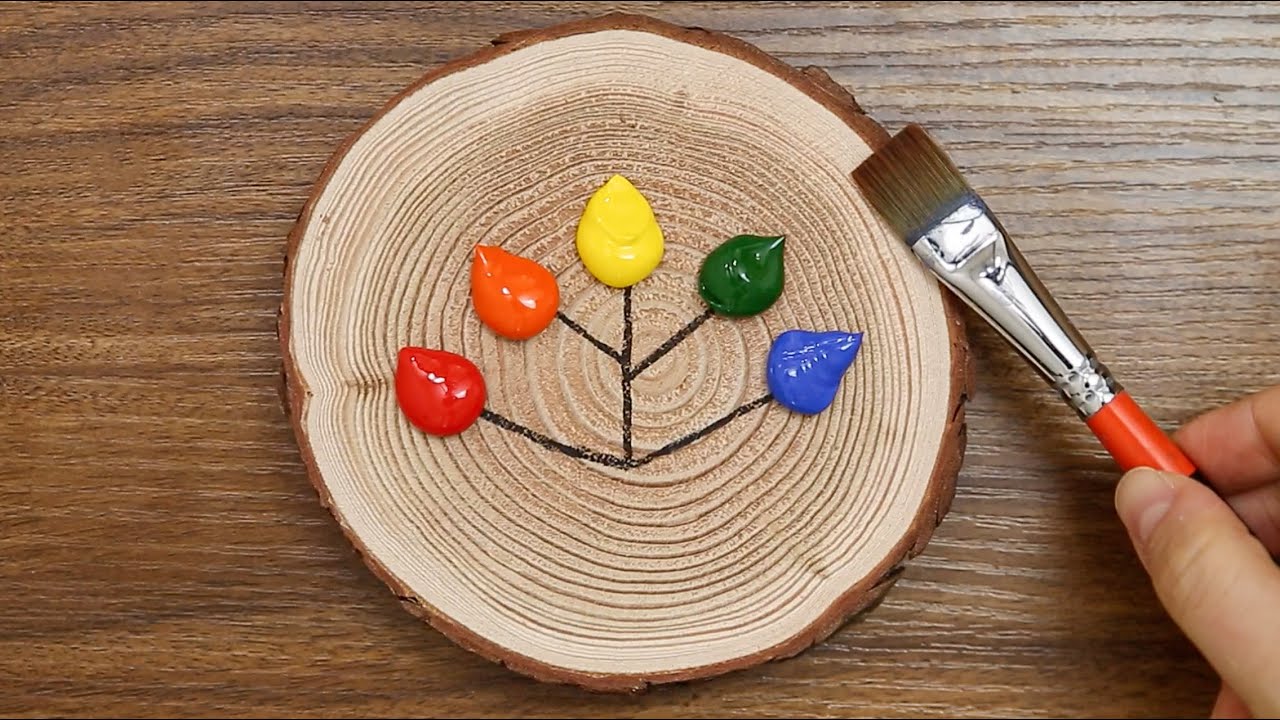 How to Simple Draw in 5 colors｜Acrylic Painting For Beginners on Wooden ...