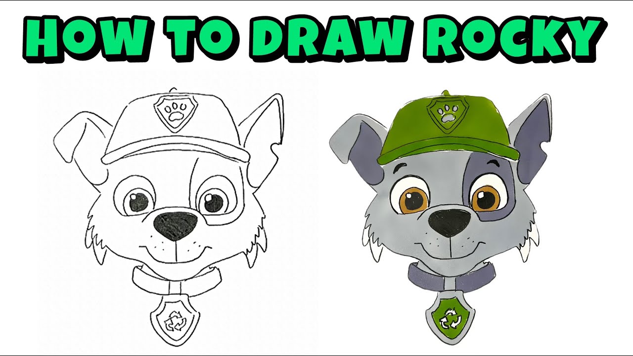 How to Draw Rocky from Paw Patrol – Eco-puppy Portrait Drawing in ...