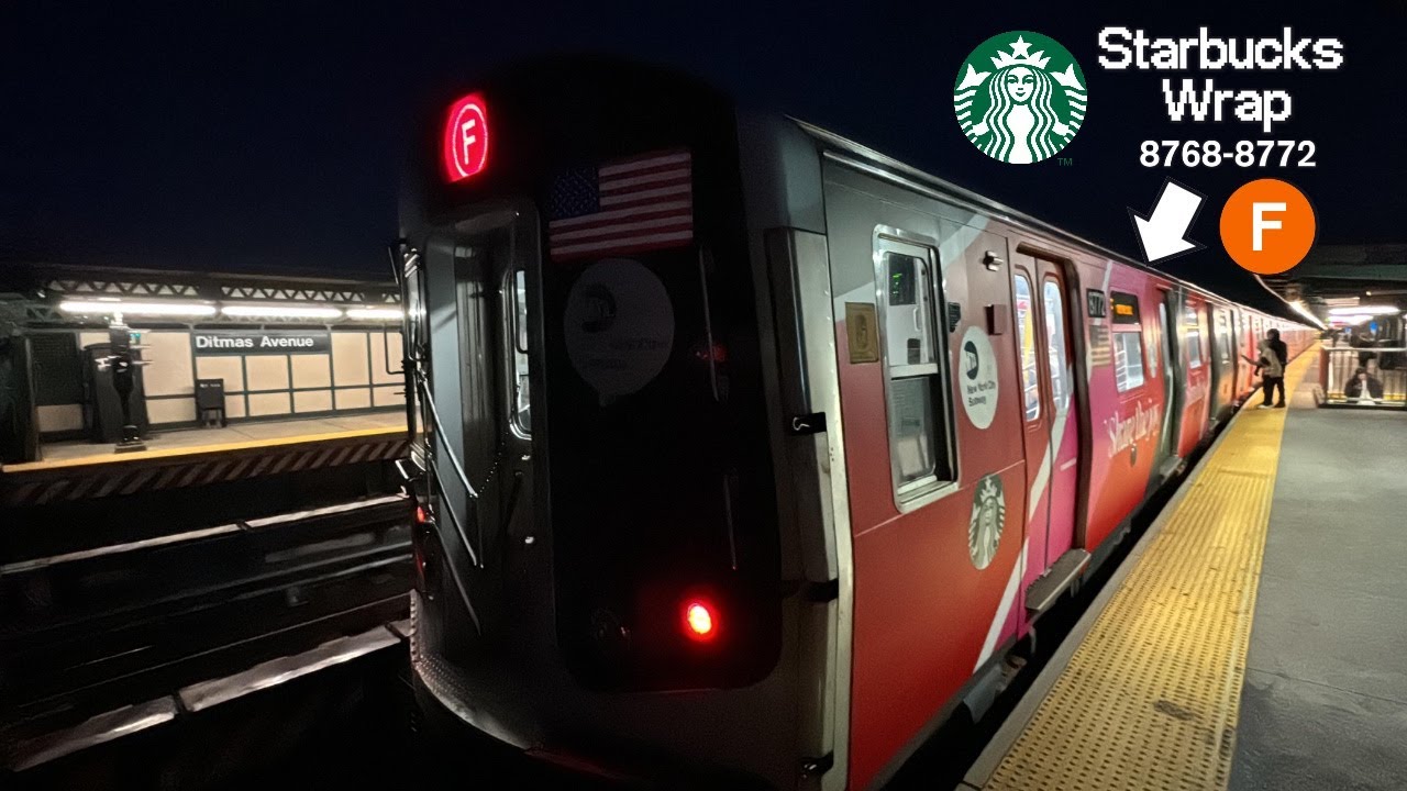 R160 8768-8772 Starbucks wrap on the F Train - YouTube