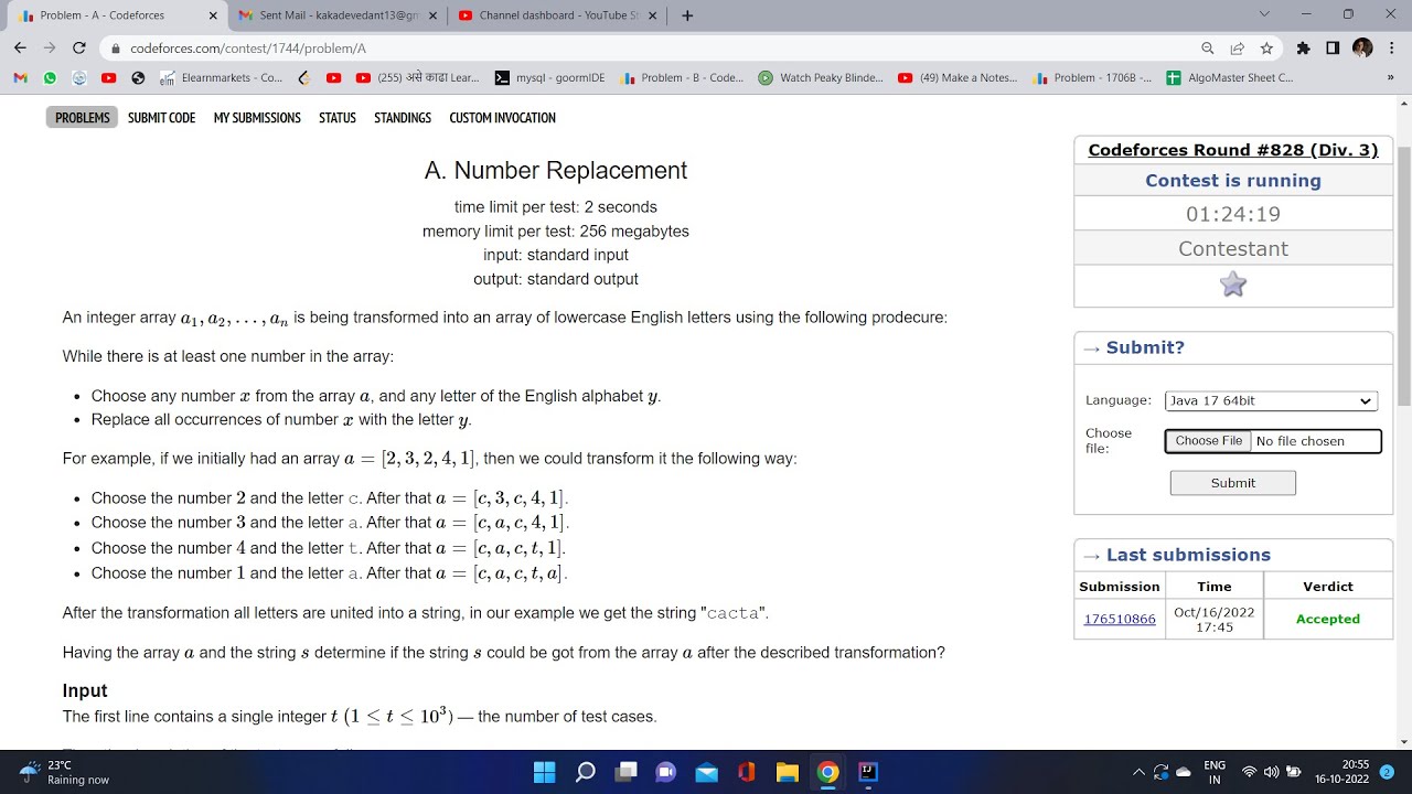 Number Replacement Codeforces Youtube