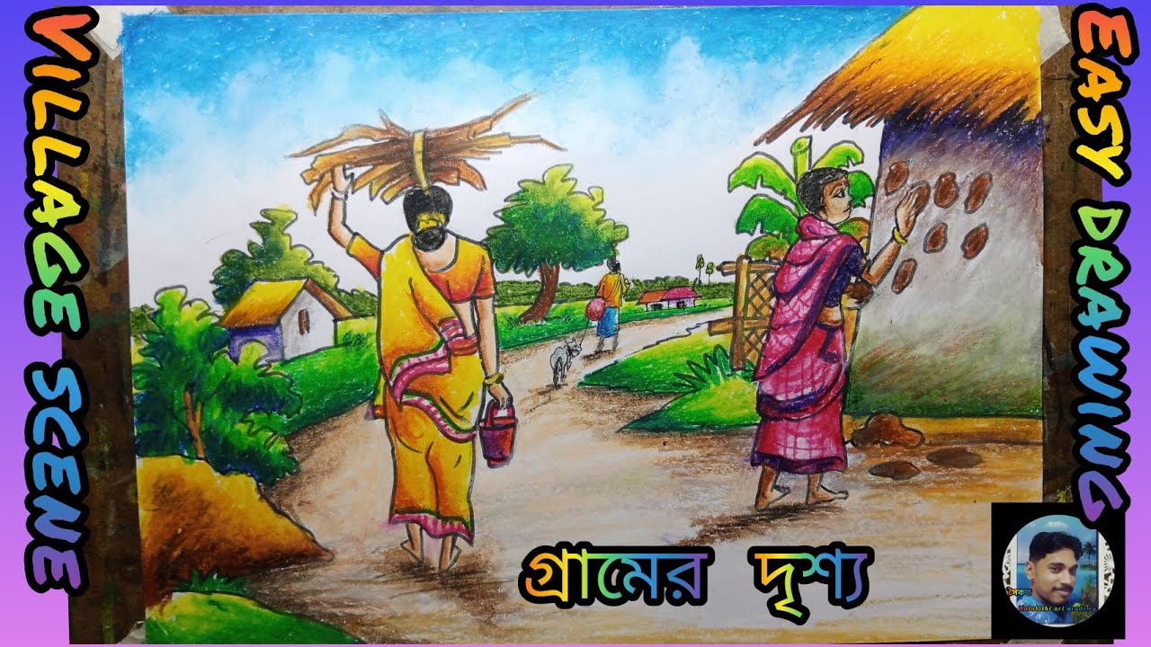 How to draw a village scenery colour.#village scenery /#scenery drawing ...
