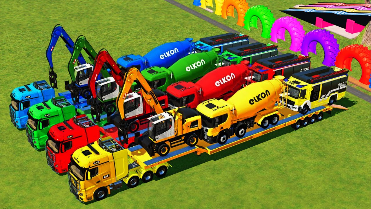 LOADER OF COLORS! TRANSPORT MERCEDES TRUCKS & BIG CAT LOADERS! HAY ...