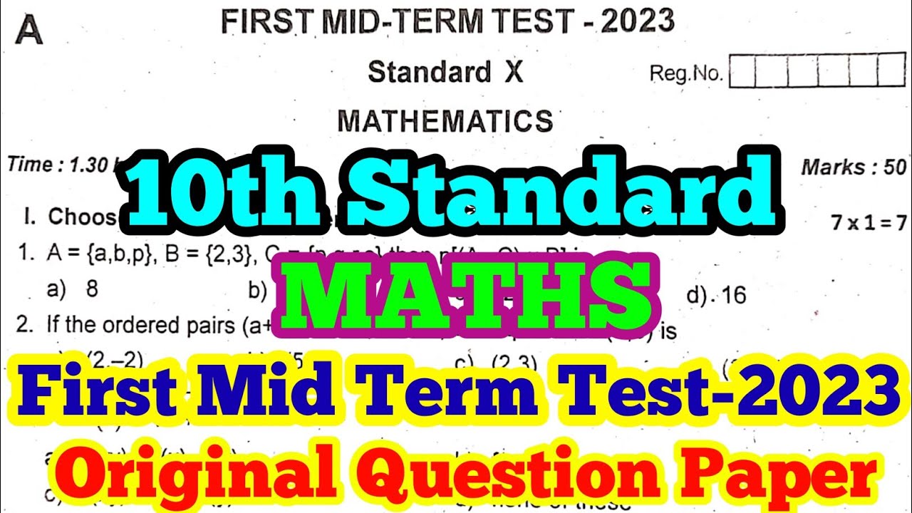 10th Maths First Mid term test original question paper 2023 - YouTube