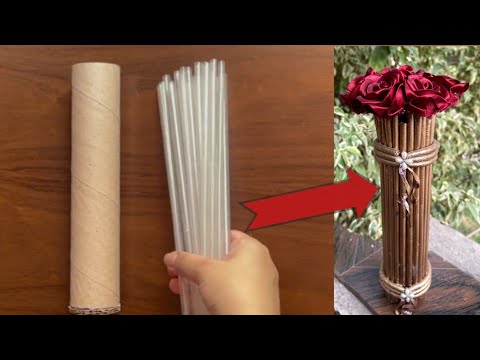 Aesthetic Flower Vase With Straws /Toilet Paper Roll Craft/Diy Vase ...