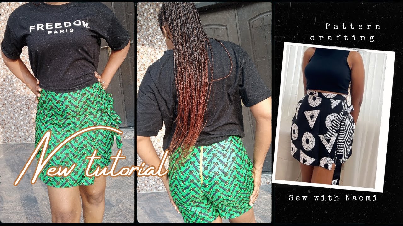 EASY steps on how to DRAFT,CUT,AND SEW A WRAP SHORT/ SKORT using PATTERN DRAFTING. BEGINNER ...