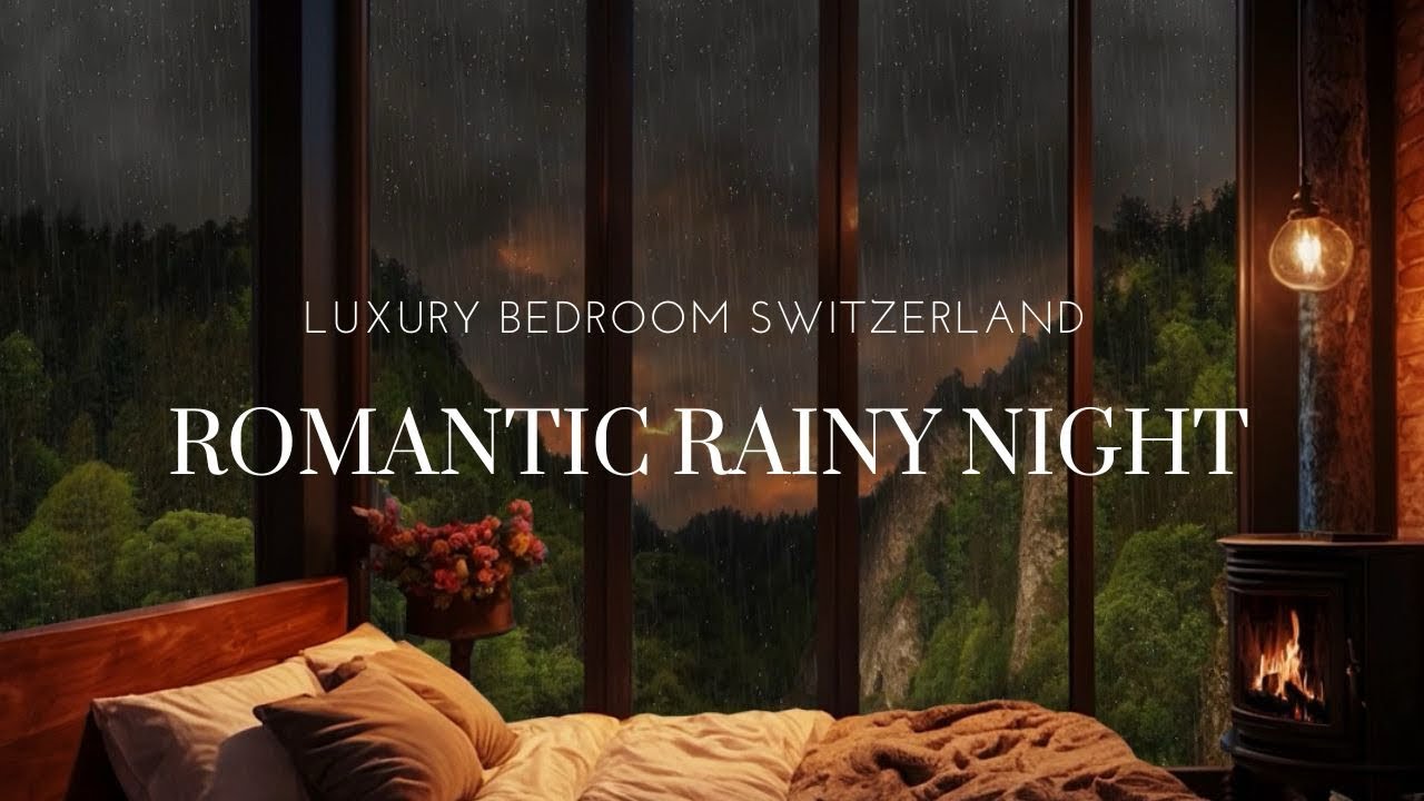Romantic Rainy Night In Bedroom | Cozy Fireplace Ambience | Relaxing ...