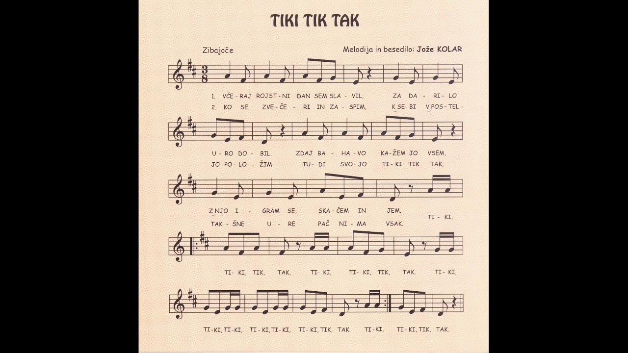 Otroške pesmice | Tiki tik tak | karaoke | z notami in besedilom ...