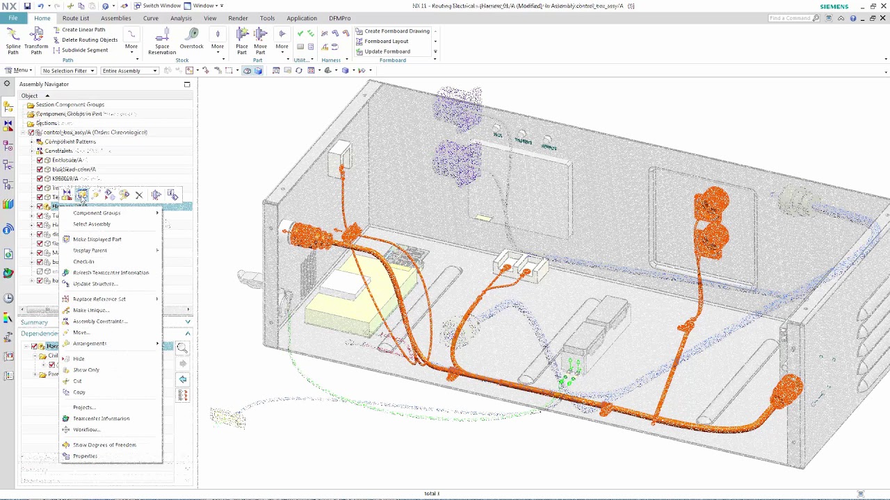 NX CAD: Przykładowy przebieg pracy w NX Routing Harness - YouTube