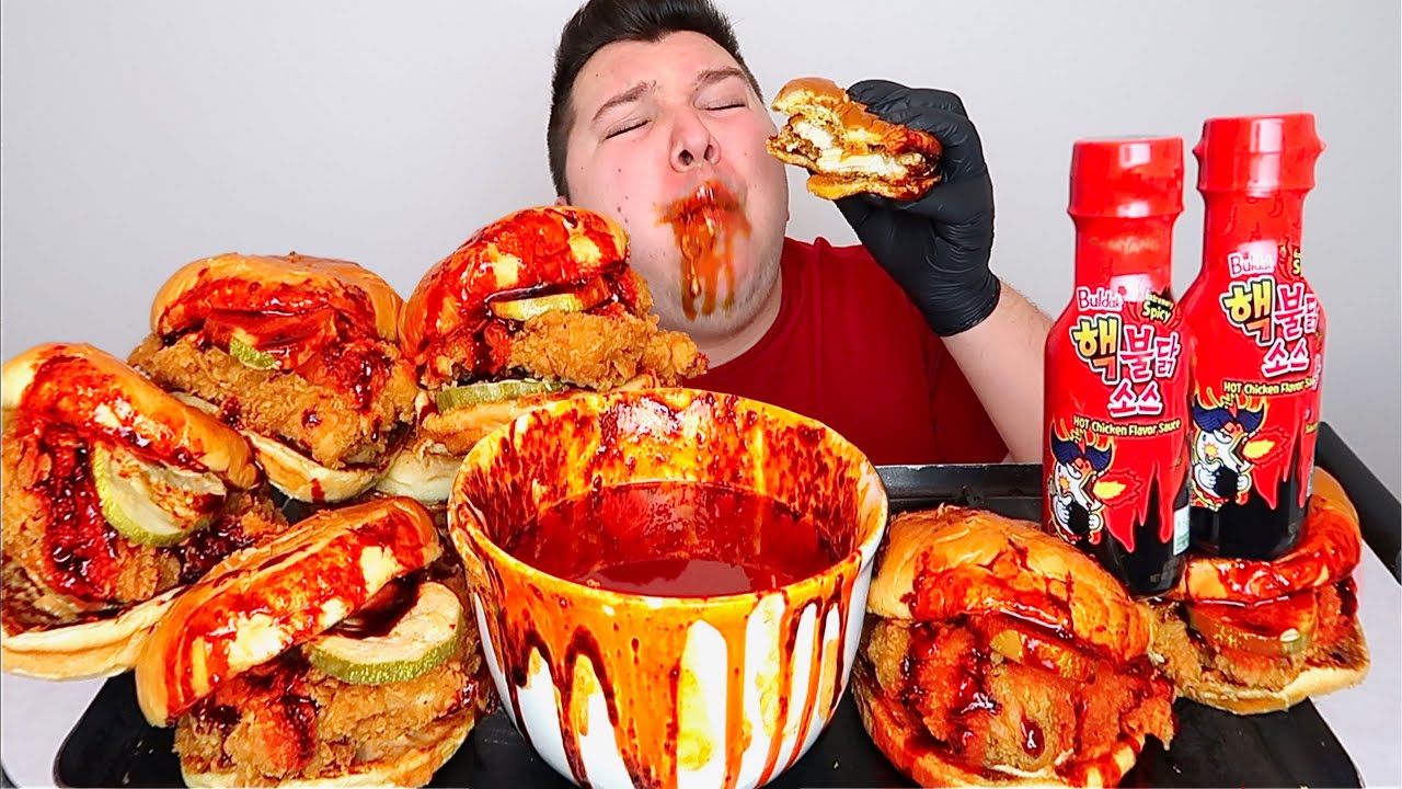 NUCLEAR FIRE POPEYES SPICY CHICKEN SANDWICH • Mukbang & Recipe - YouTube