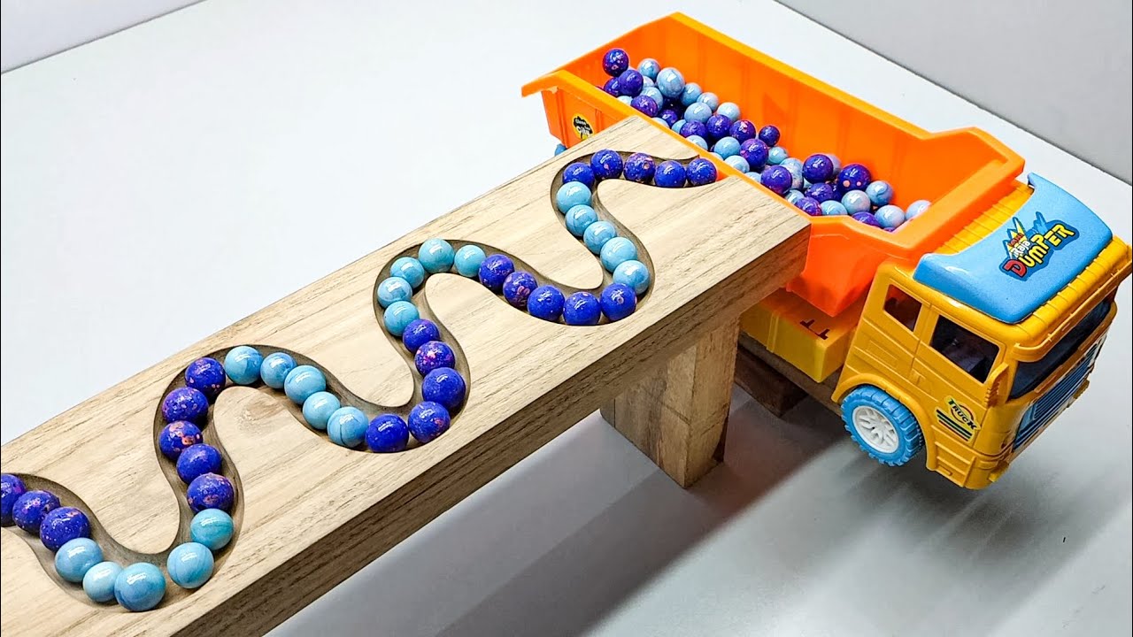 Marble Run Race | Marbles Load In Dumper Truck | Snake Type Wooden ...