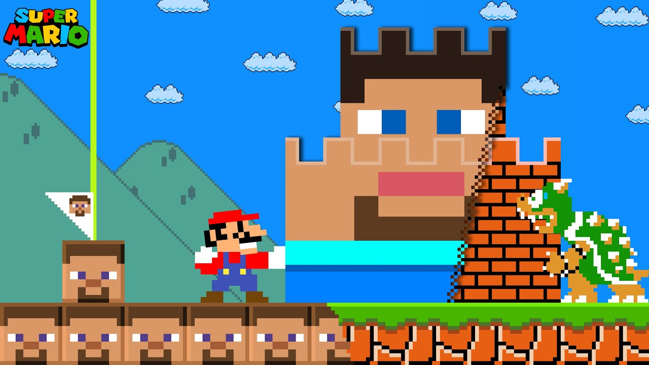 Everything Mario Touches Turns To Minecraft Steve in Super Mario Bros ...