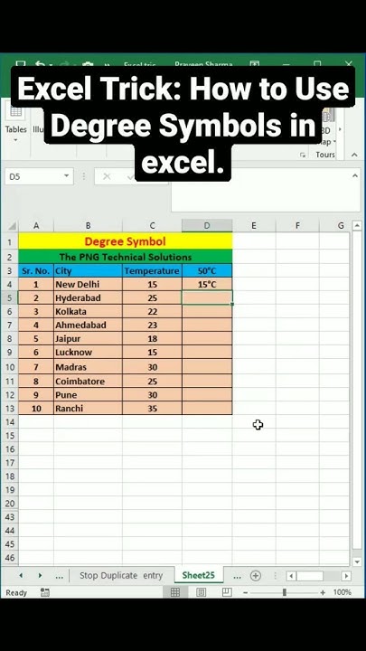 Excel Trick: How to Use Degree Symbols in excel. - YouTube