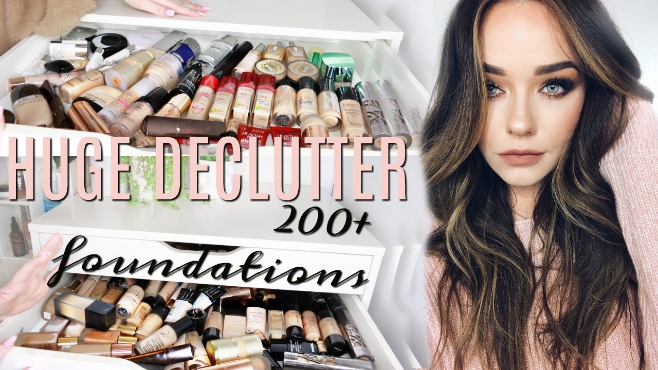 Decluttering and Organizing My HUGE Makeup Collection | Foundations - YouTube