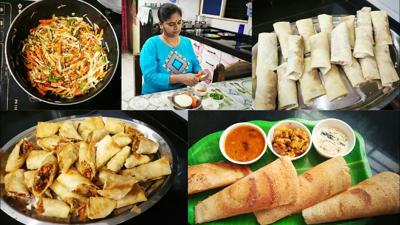 😋YUMMY DINNER ROUTIN, DOSA, CRISPY VEGETABLE SPRING ROLLS WITH HOMEMADE ...