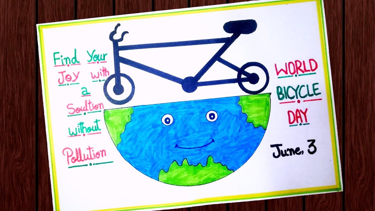 World Bicycle Day Drawing || World Bicycle Day Poster Easy || Bicycle ...