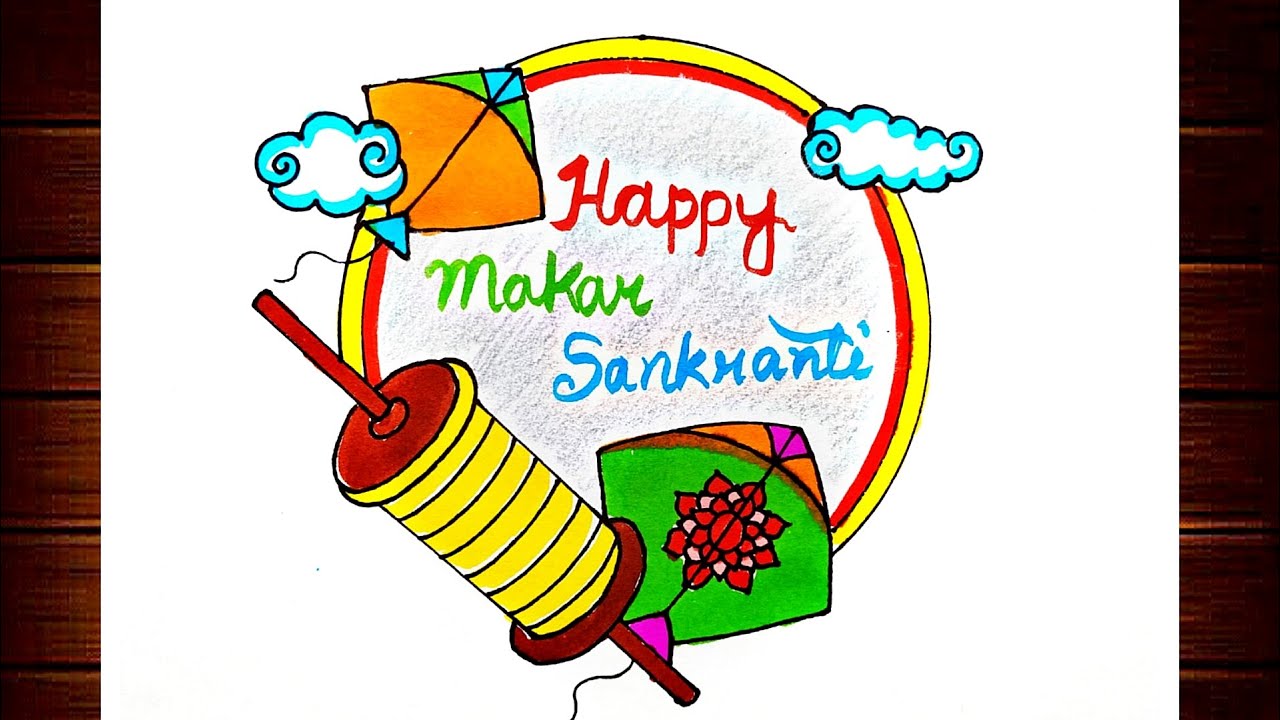Makar Sankranti Drawing|Makar Sankranti Poster Drawing Tutorial ...