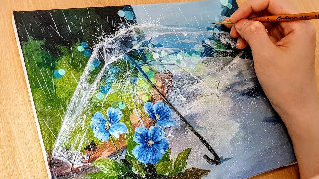 비오는날 꽃을 간단하게 그리는 방법 아크릴화 힐링그림 Youtube