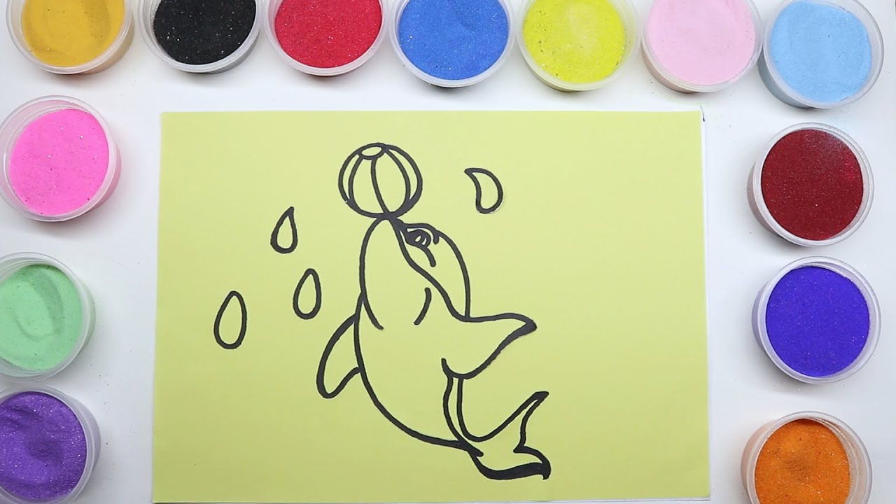 Sand drawing cute dolphin，coloring for kids, toddlers - YouTube