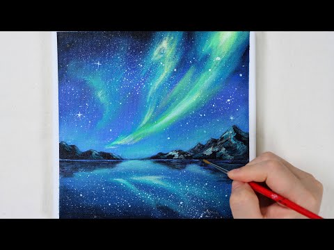 Northern Lights Aurora / Easy acrylic painting for beginners / PaintingTutorial / Painting ASMR