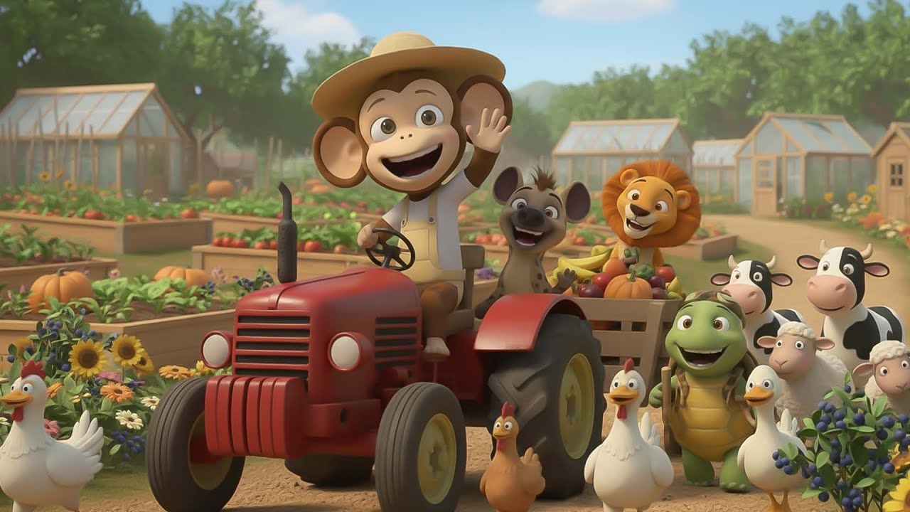 Monkey Tractor: Farmer Monkey Drives Tractor Moving , Cows, Dinosaurs ...