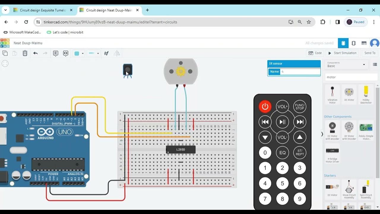 IR Remote control DC Motor Arduino Tinkercad | Block Coding - YouTube