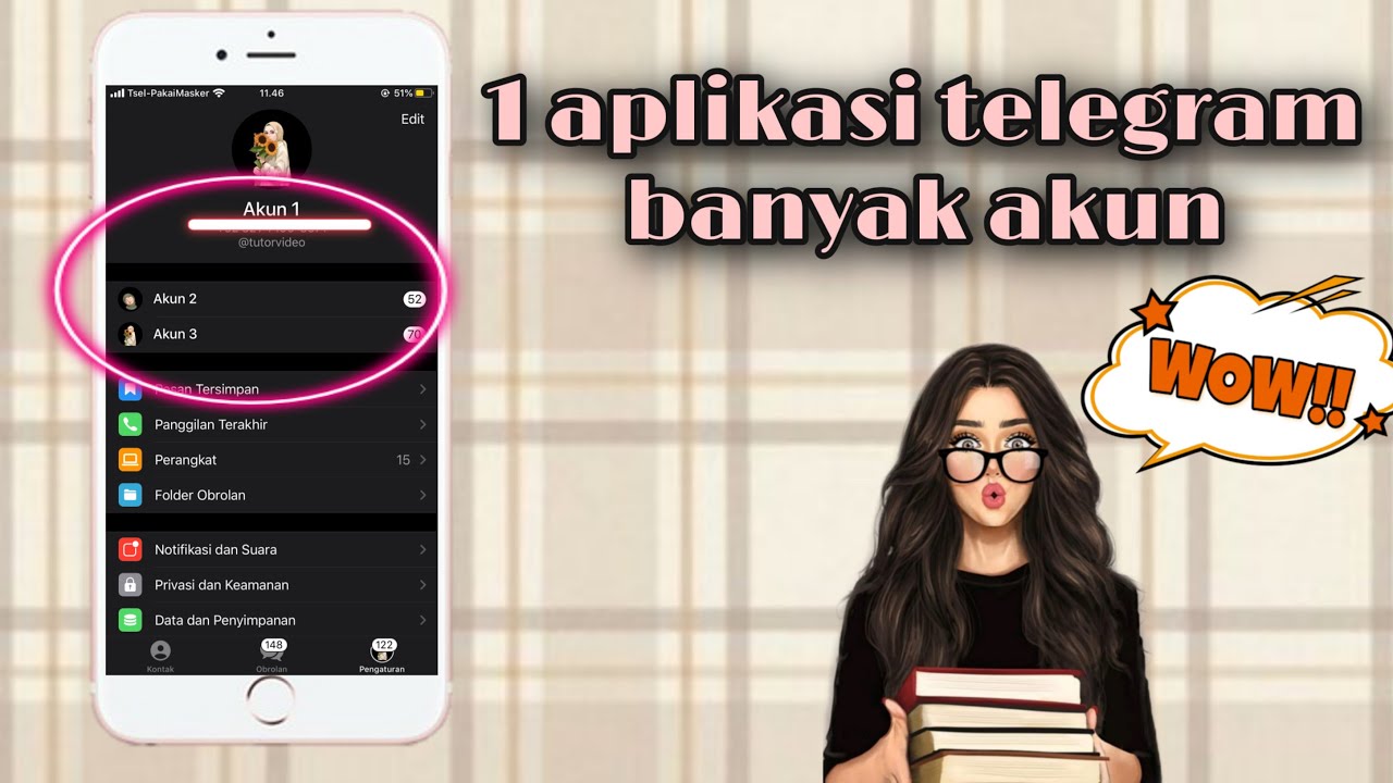 Cara menambahkan banyak akun pada 1 aplikasi telegram di iphone - YouTube