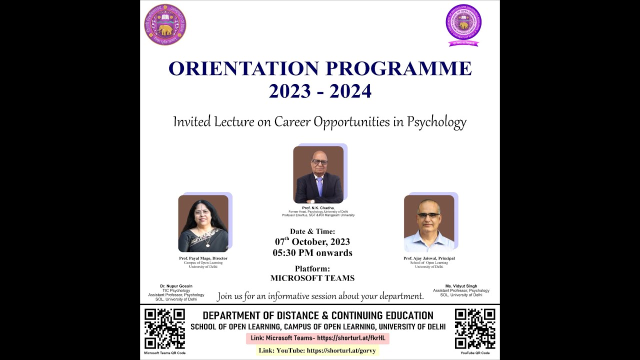 Orientation Programme 2023-24 for BA Prog. with Psychology & B.A. Hons. Psychology - YouTube