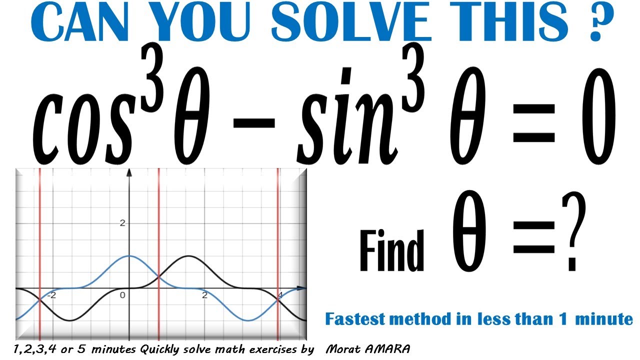 〖𝒄𝒐𝒔〗^𝟑 𝜽〖− 𝒔𝒊𝒏〗^𝟑 𝜽=𝟎 . Find 𝜽 =?. In less than 1minute - YouTube
