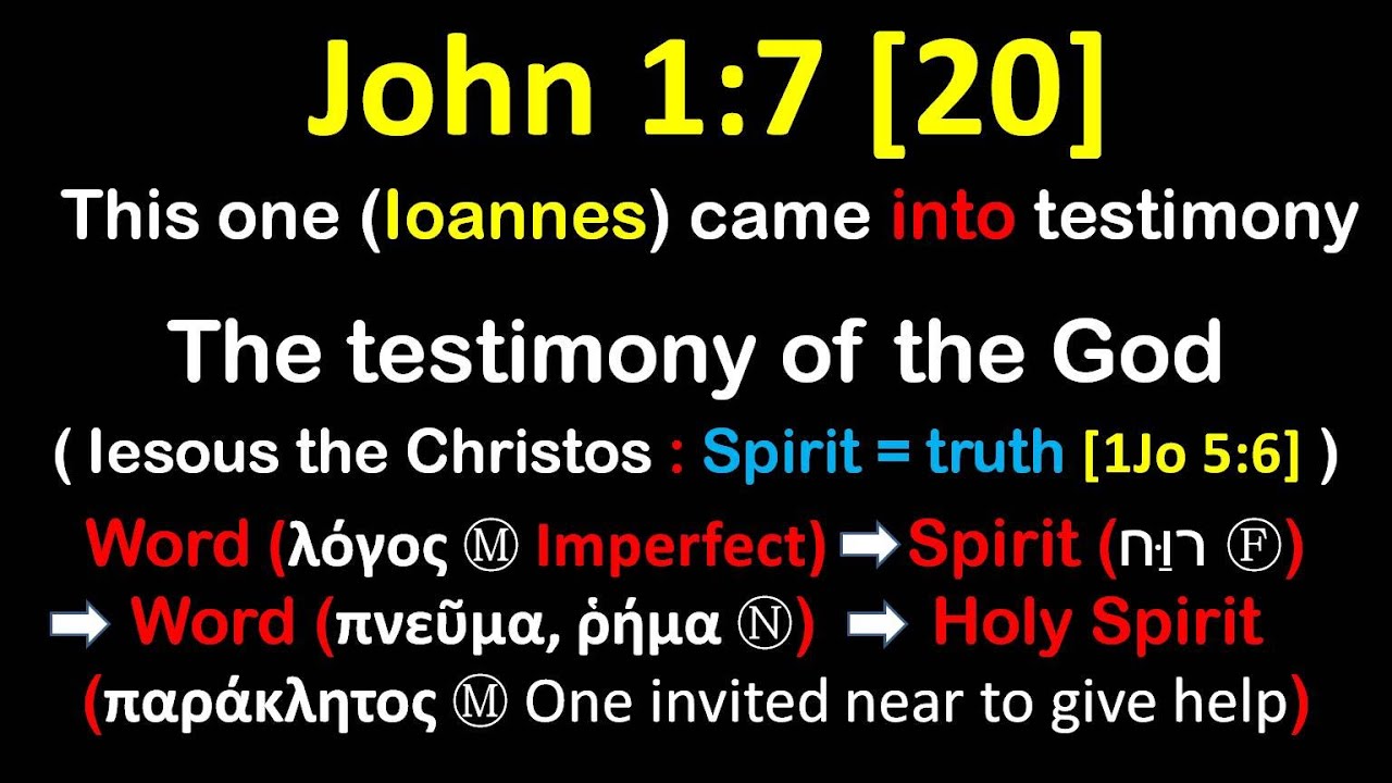 John 1:7 [20] The testimony of the God (Iesous the Christos: Spirit ...