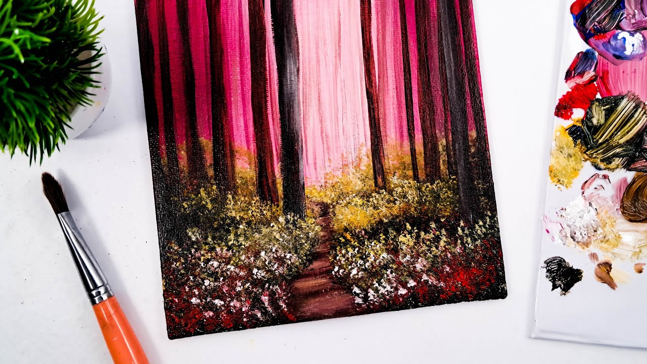 Forest pathway painting / Acrylic painting easy and beautiful - YouTube