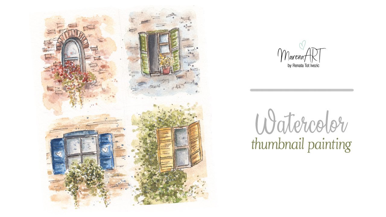 Watercolor thumbnail paintings - ink and watercolor - YouTube