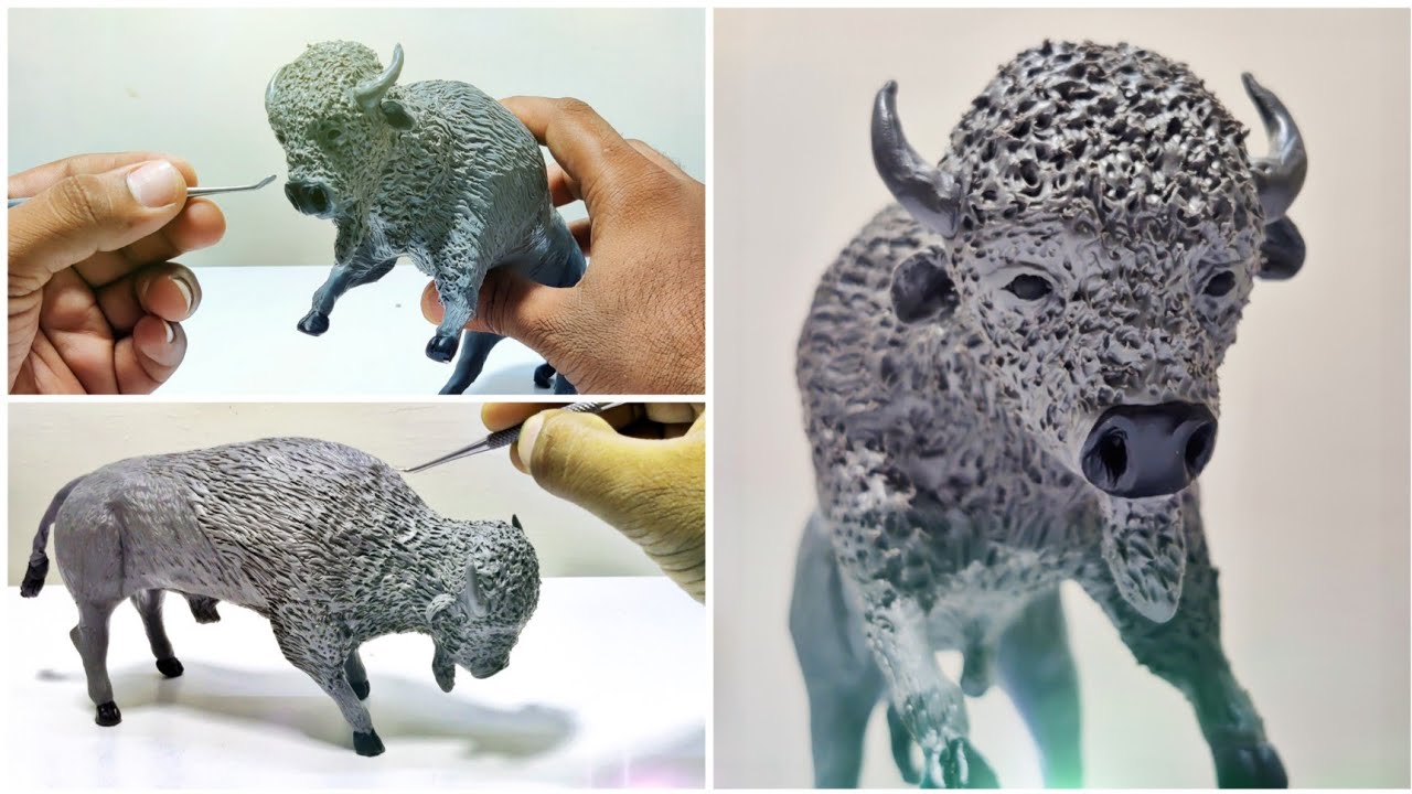 Clay Scupting : Diy - American Bison with clay | Polymer clay tutorial ...