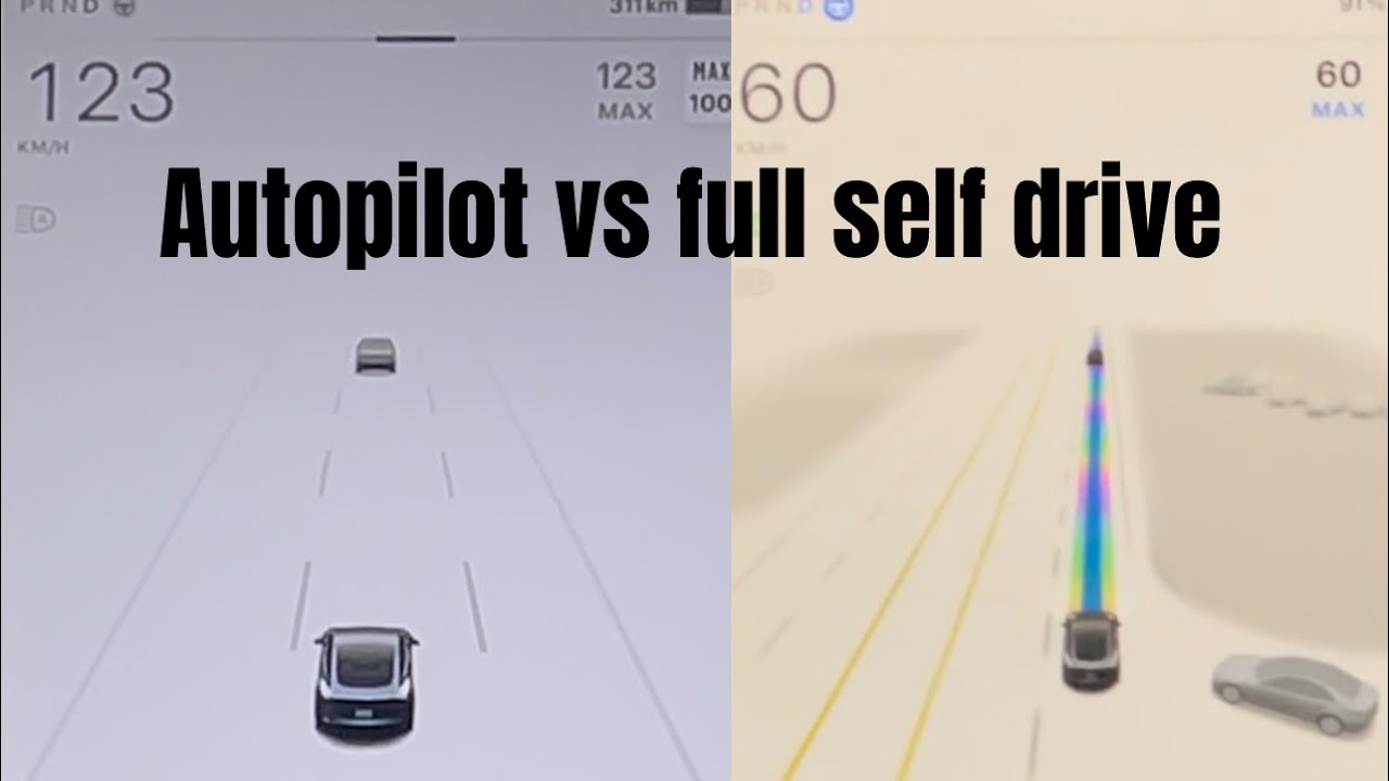 autopilot versus full self-drive on a Tesla model 3 - YouTube
