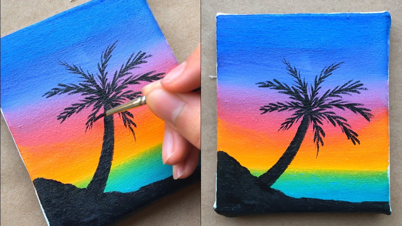 Pintura Acrílica 🌴 TUTORIAL FÁCIL en mini lienzo #short - YouTube