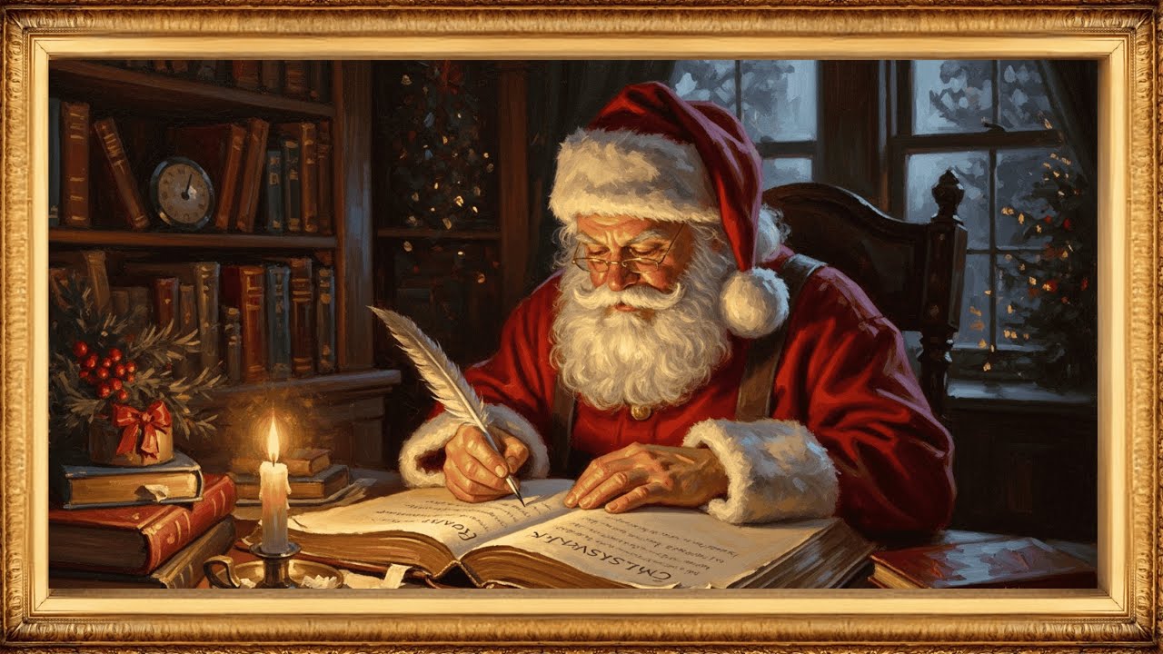Santa Writing Christmas Wishes | Art Framed Screensaver | Vintage ...