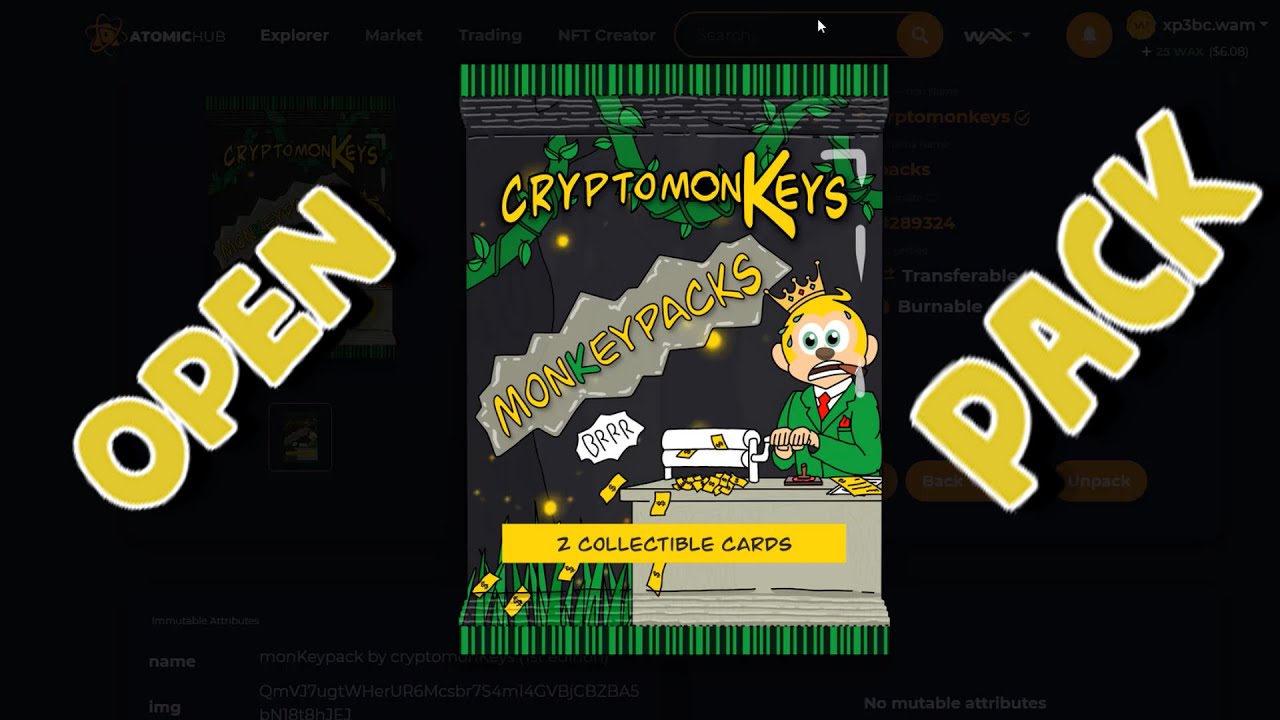 CryptomonKeys Open pack Monkey packs 1st edition - YouTube
