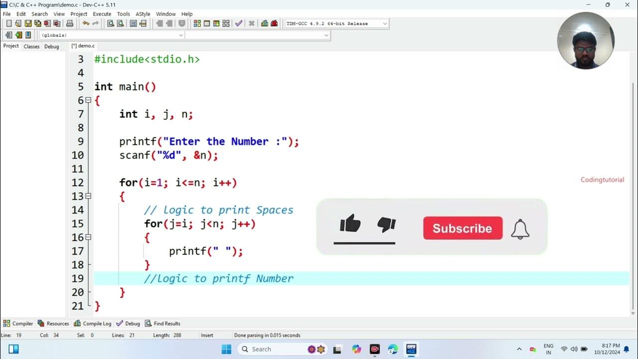 C Program to Print Number Pattern #codingtutorial #coding - YouTube
