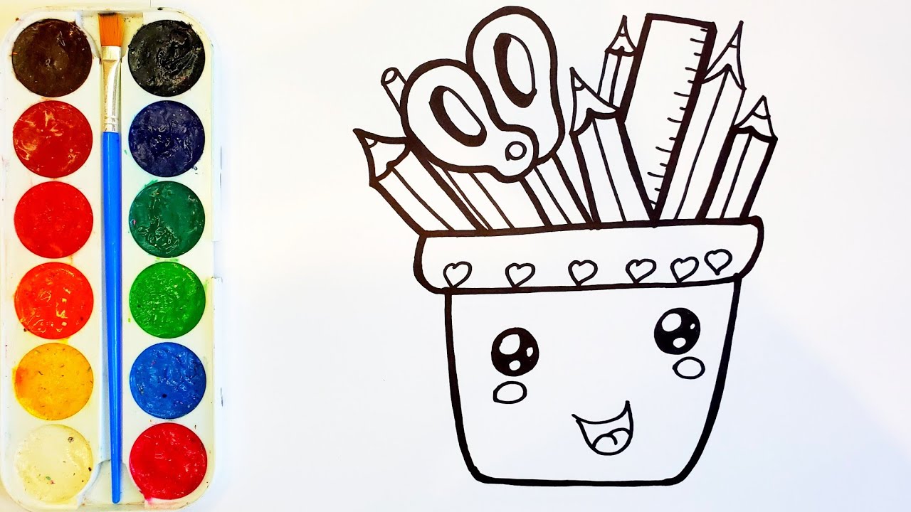 How to draw stationery. Pencils, scissors. Drawing lessons for children ...