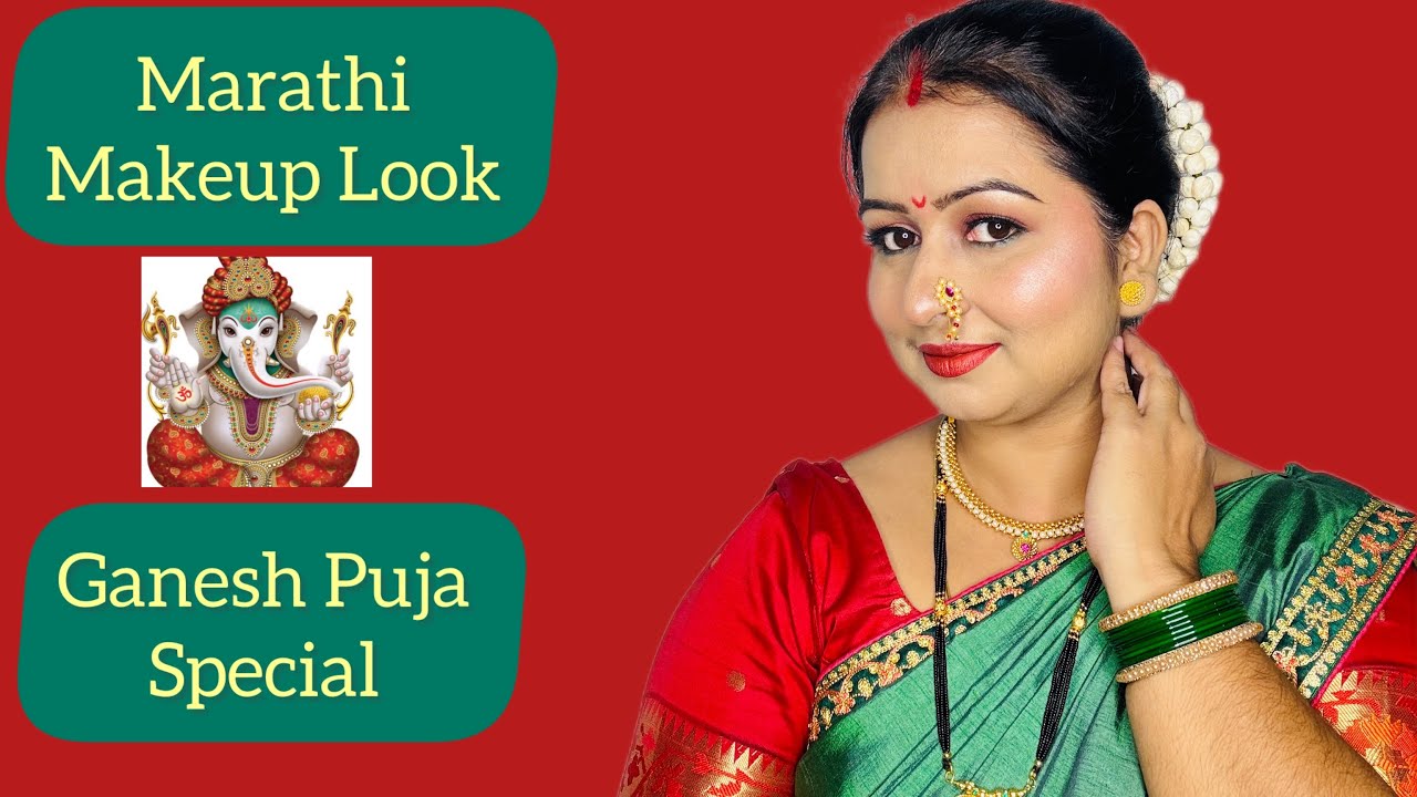 मराठी मेकअप लुक |Marathi makeup look for ganesh puja | Simple Marathi ...