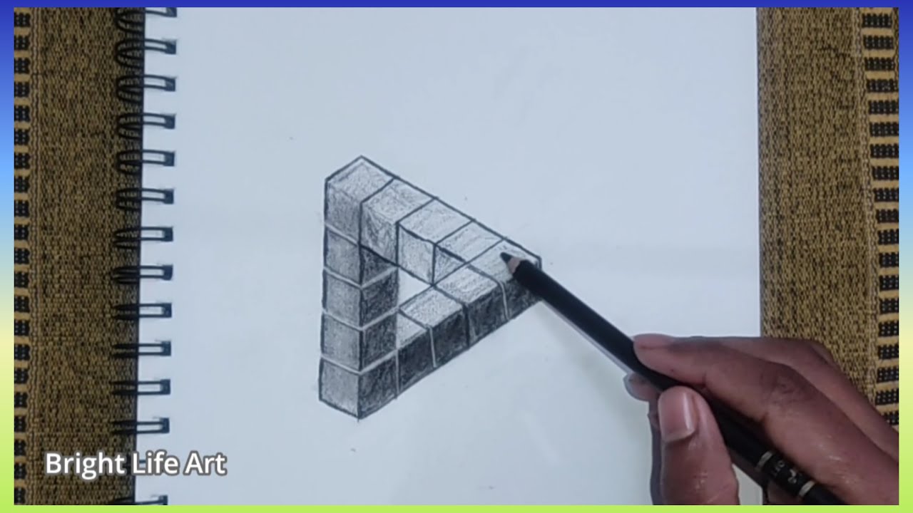 How To Draw The Impossible Triangle With 3D Cubes: Optical Illusion ...