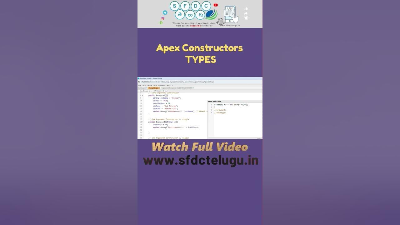 Constructors Types Sfdctelugu Salesforce Salesforceapex Apex Coding Codingtutorial Youtube